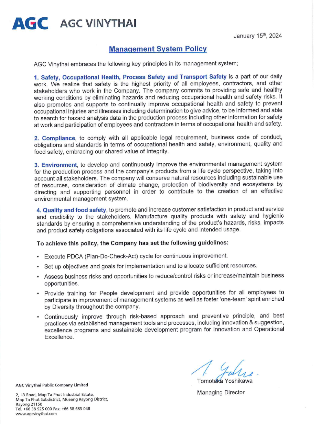 Management System Policy - AGC Vinythai